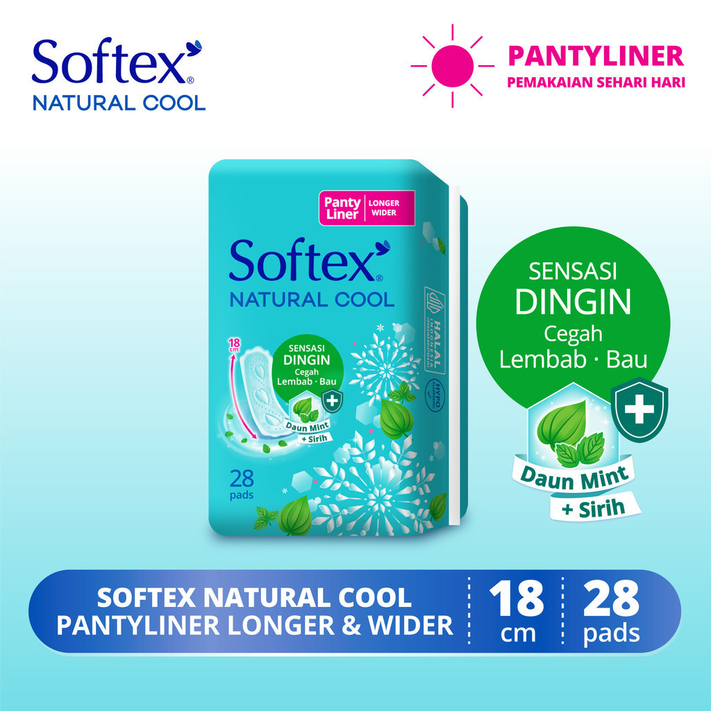 Jual Pantyliner Softex Natural Cool Super Slim Longer & Wider 28 Pads ...