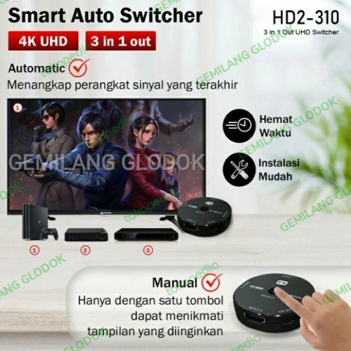 Jual [New] New Px Hdmi Switch 3 Input 1 Output | Switcher 3 Port Hd2-310 | 4K Uhd | Shopee Indonesia