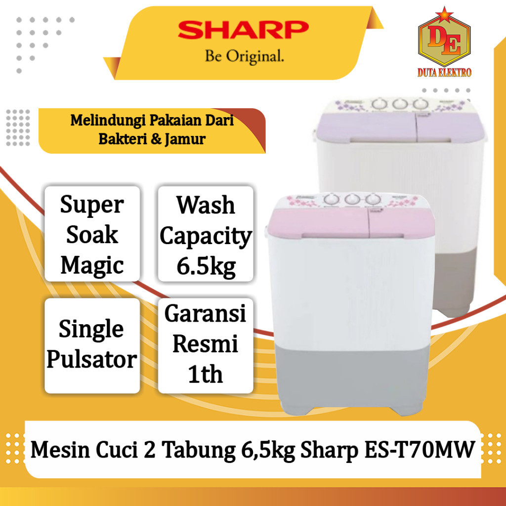 Jual Mesin Cuci 2 Tabung 6,5kg Sharp EST 70 MW | Shopee Indonesia