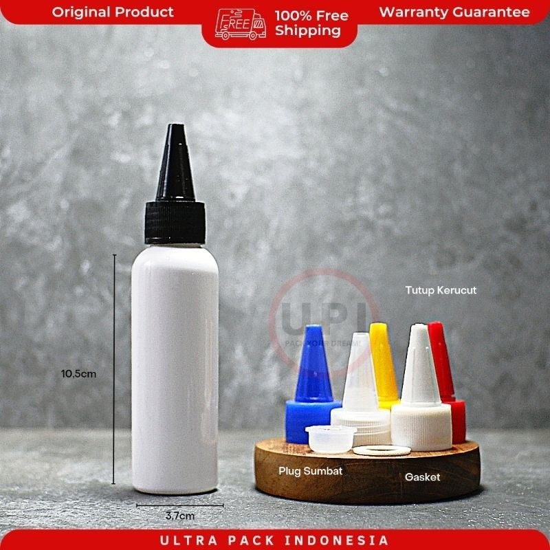 Jual BOTOL PET BR 100ML PUTIH + TUTUP LANCIP + GASKET LUBANG + PLUG ...