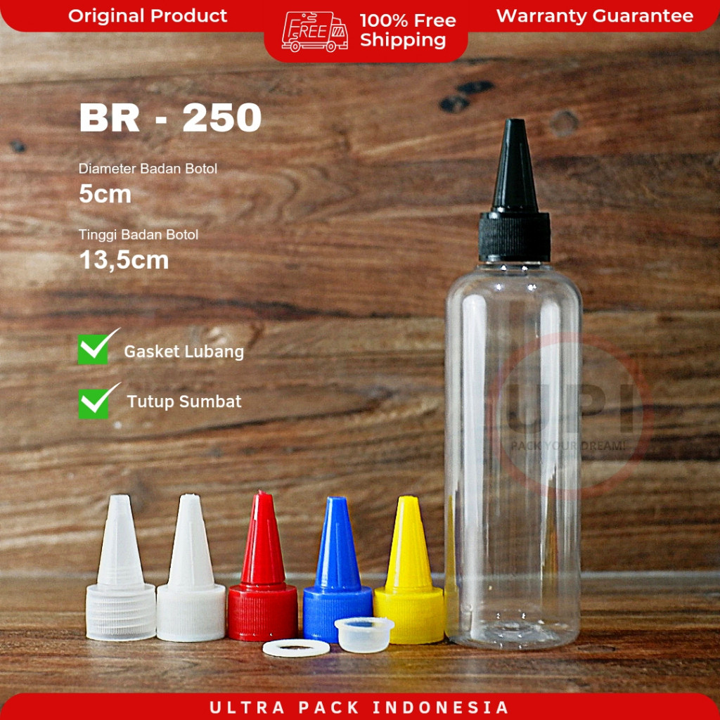 Jual KEMASAN BOTOL TINTA ISI ULANG - BOTOL PET BR 250ML CLEAR + TUTUP ...