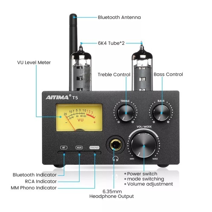 Jual Aiyima Tube-T5 Phono Tube Preamp, Amplifier 2X160W & Bt 5.1 ...