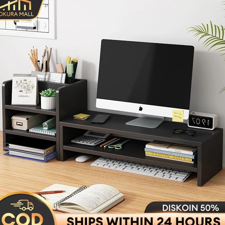 Jual Meja Belajar Monitor Stand Desk Organizer Stand Monitor Kayu Rak ...