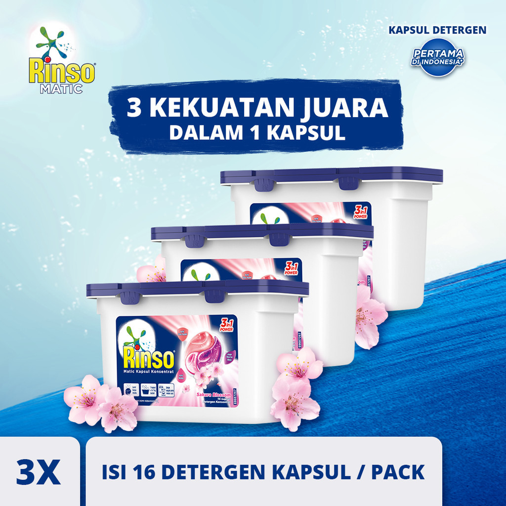 Jual Rinso Matic Kapsul 3 in 1 Sakura Blossom 16 Kapsul Triplepack ...