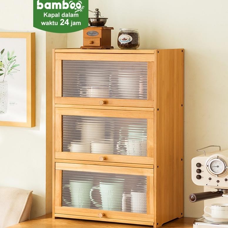Jual BAMBOO100% bambu Kabinet Akrilik 3/2/1 Tingkat Lemari Penyimpanan ...