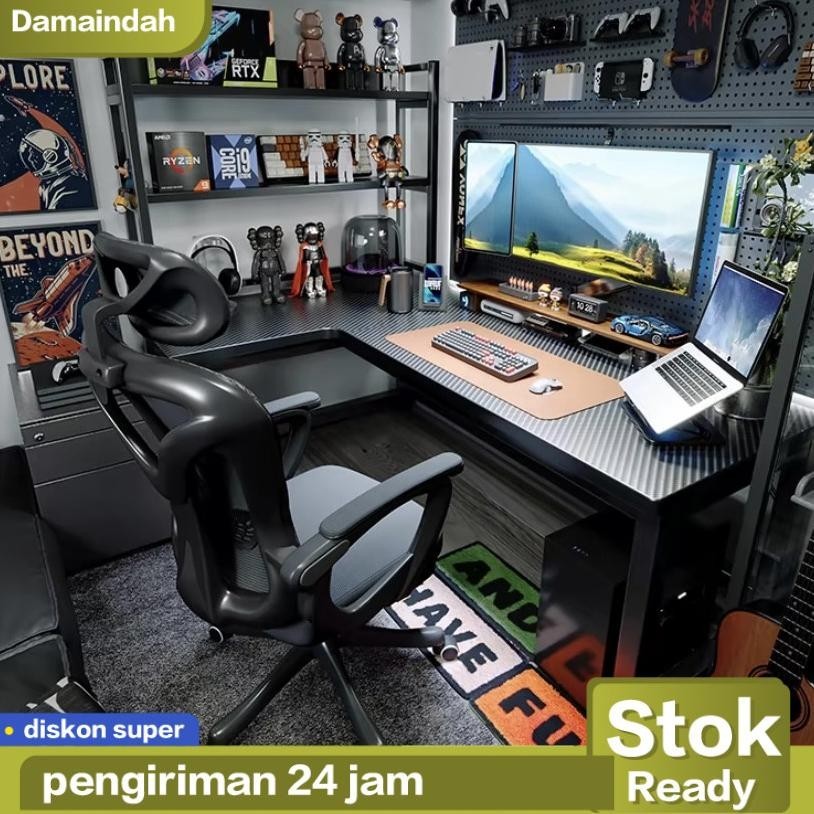 Jual Meja Komputer Shaped L Serat Karbon / Meja Komputer Minimalis ...