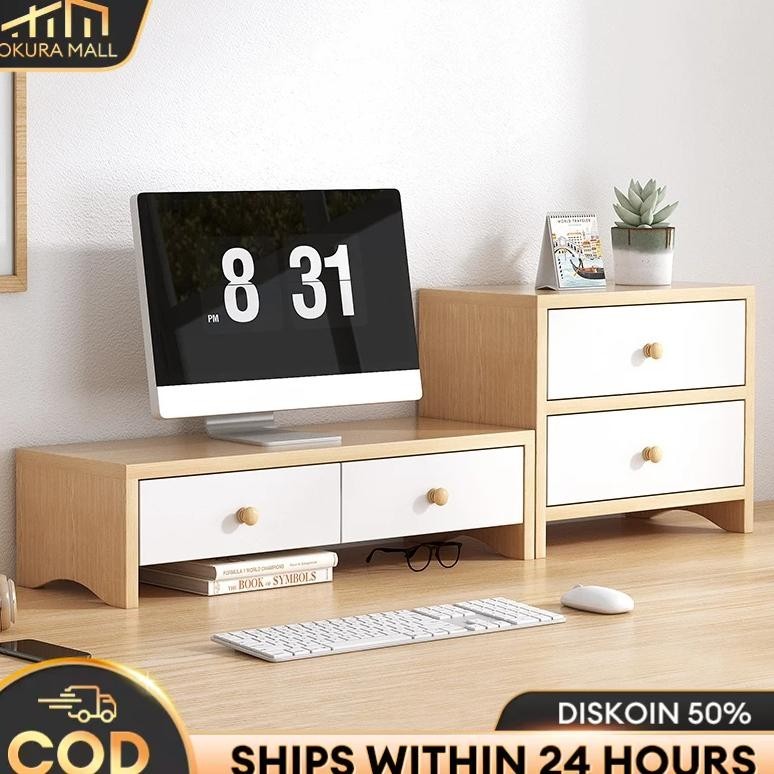 Jual Stand Monitor Dudukan Komputer Kayu Rak Monitor Desktop Rak Buku ...