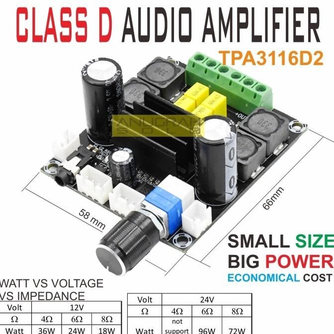 Jual STEREO AUDIO AMPLIFIER CLASS D TPA3116D2 MINI SIZE MAXI OUTPUT ...