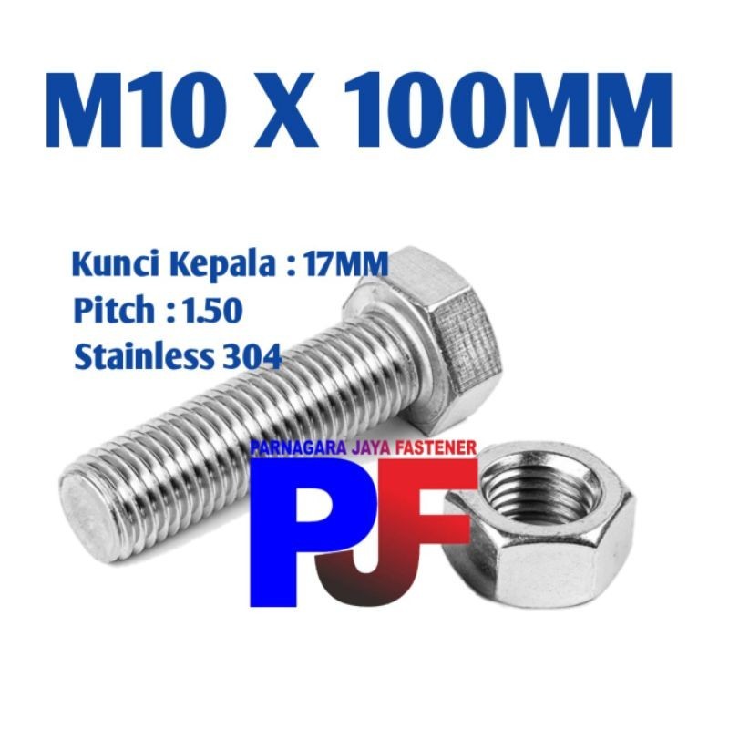 Jual Mur Baut M10 x 100 mm Stainless / Bolt Nut Stainless Steel 304 M10 x 100 mm | Shopee Indonesia