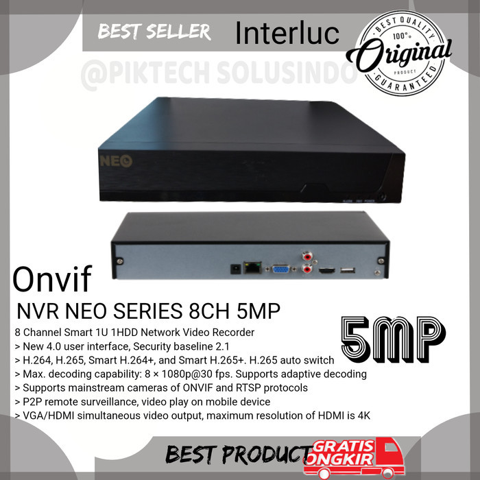 Jual New!!! NVR 8 CHANEL NEO BY INTERLUC NVR FOR IP CAMERA UP TO 5MP ...