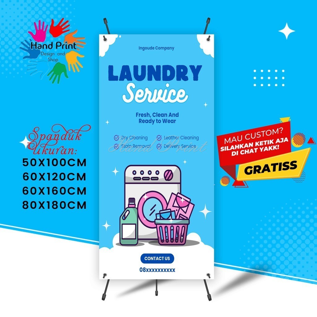 Jual Cetak Spanduk Banner Laundry Service Biru MMT Spanduk Custom ...