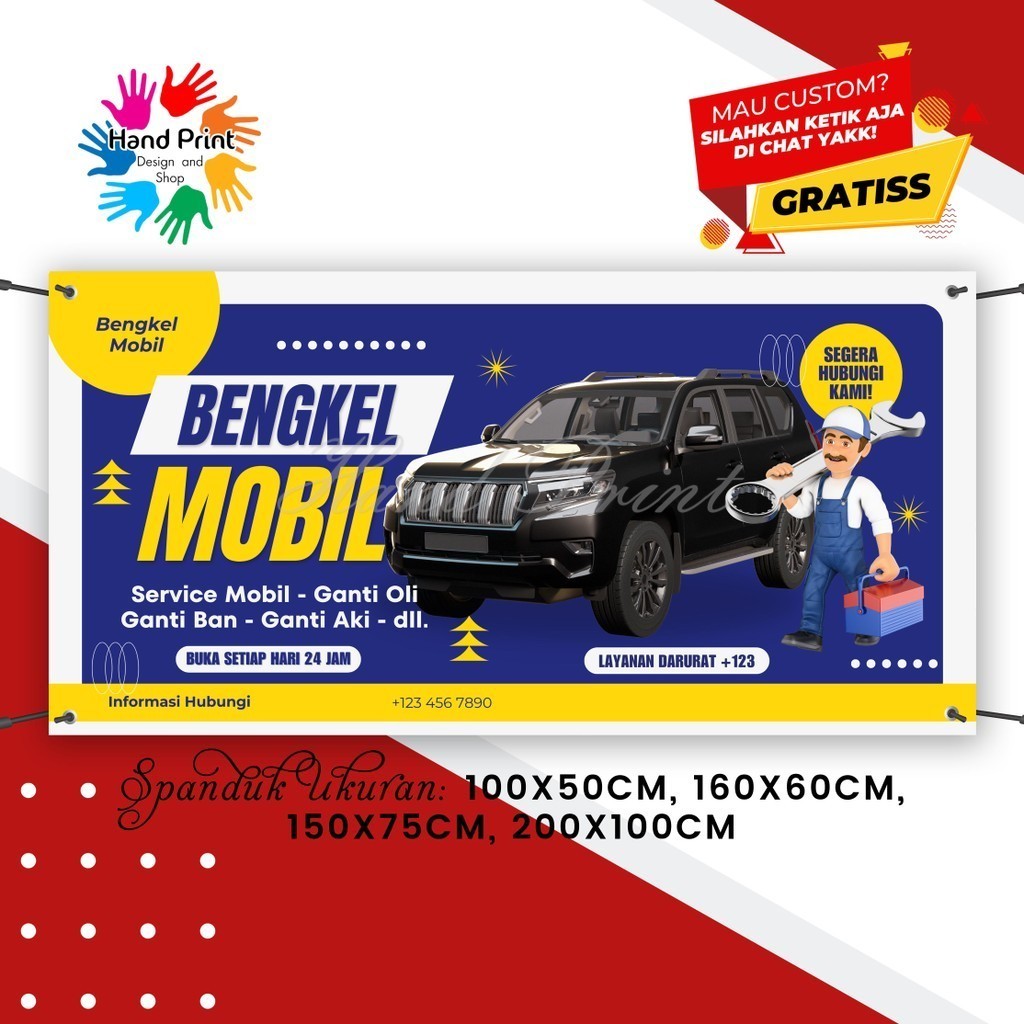 Jual Cetak Spanduk Banner Bengkel Mobil Latar Biru MMT Spanduk Custom ...