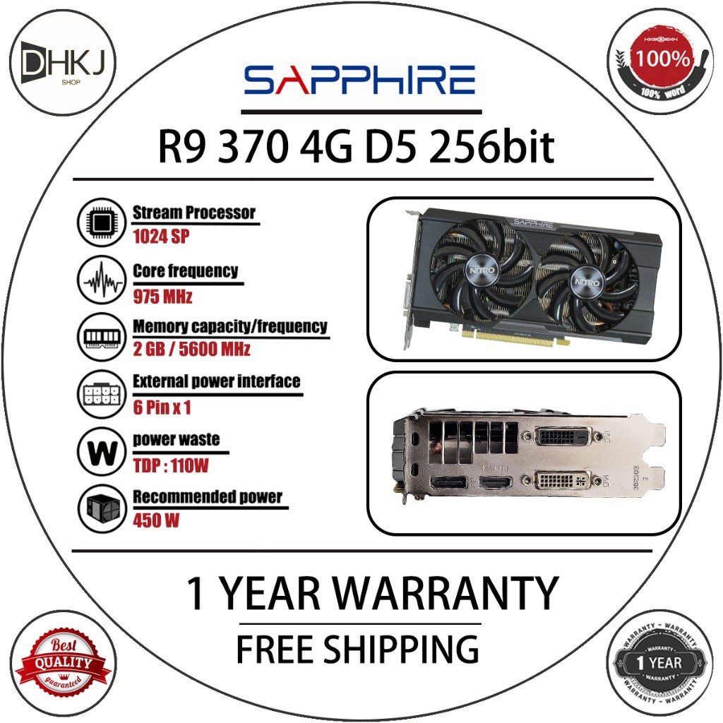 Jual Sapphire R9 370 4G GDDR5 OC 256bit Kartu Video Kartu Grafis AMD Radeon R9 370 4GB Layar ...