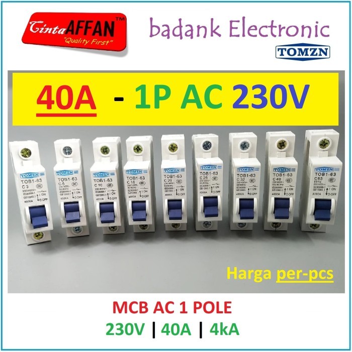 Jual MCB AC 1P C40 40A 230V 4KA MINIATURE CIRCUIT BREAKER DIN RAIL ...
