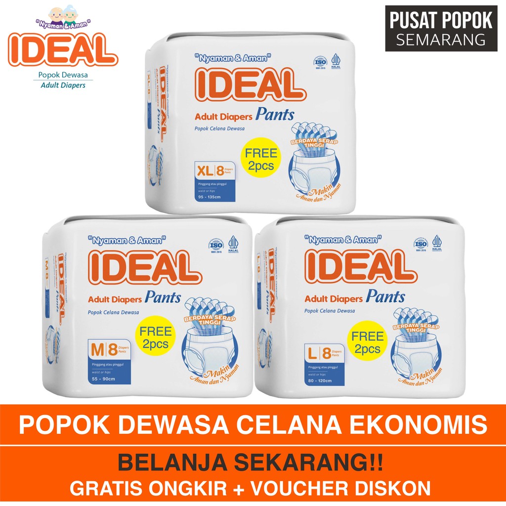 Jual IDEAL Popok Dewasa Tipe Celana size M L XL 10 (8+2) Pcs - Breathable, Daya Serap Tinggi ...