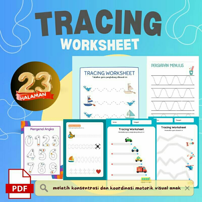 Jual Worksheet Printable Tracing Aktivitas Anak Usia 2 3 4 5 Tahun TK ...