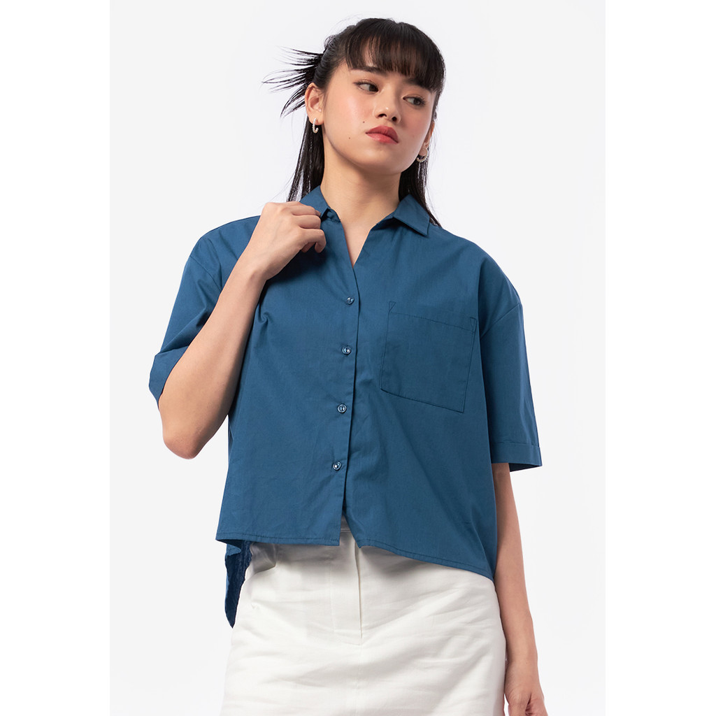 Jual COLORBOX Short Sleeve Drop Shoulder Shirt Navy | Shopee Indonesia
