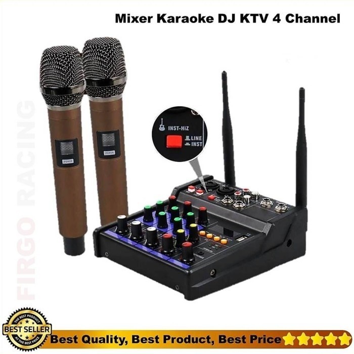 Jual Mixer Audio Console Karaoke DJ KTV Mixer 4 Channel with 2 Wireless ...