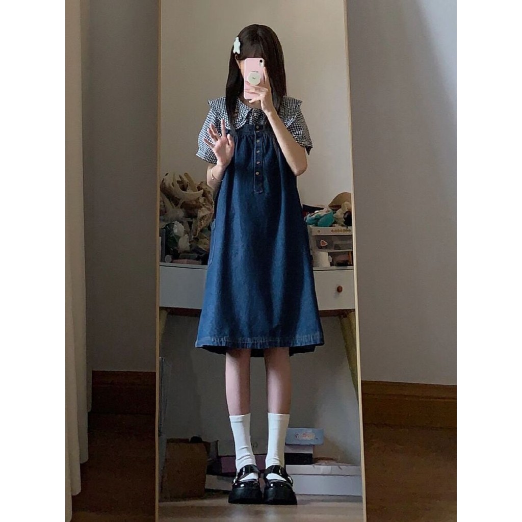 Jual [ COD ] Rok tali ikat denim longgar gaya kampus untuk siswi ...