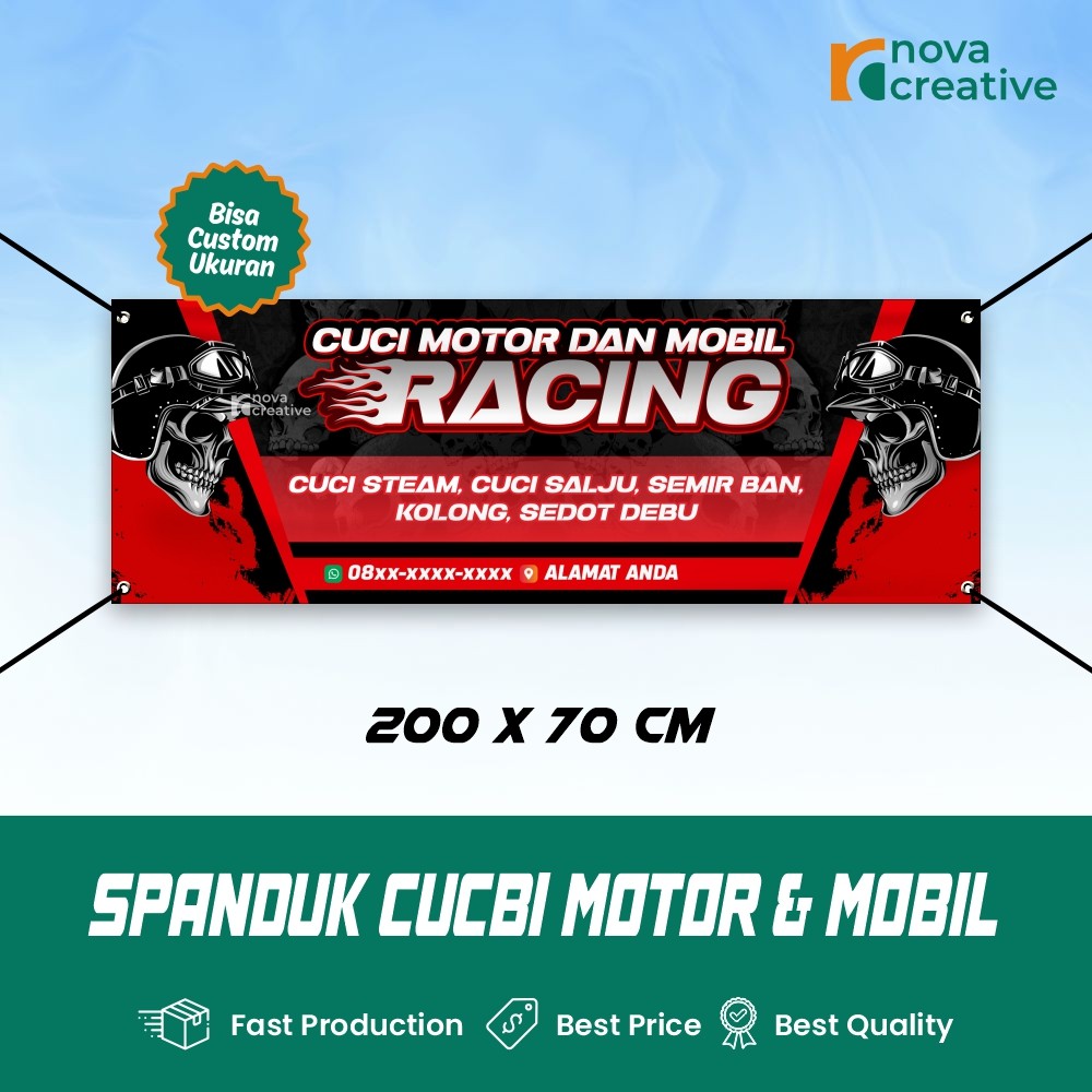 Jual Print Spanduk Steam Motor Mobil Spanduk Custom Free Desain