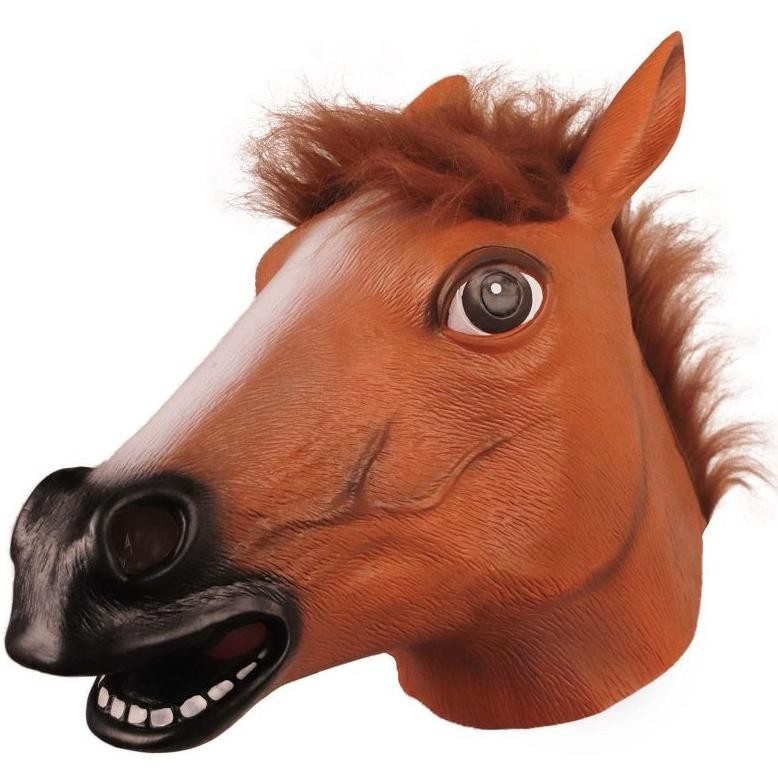 Jual Premium Topeng Kuda Latex Mask Hood Horse Mask-Cokelat Untuk Acara ...