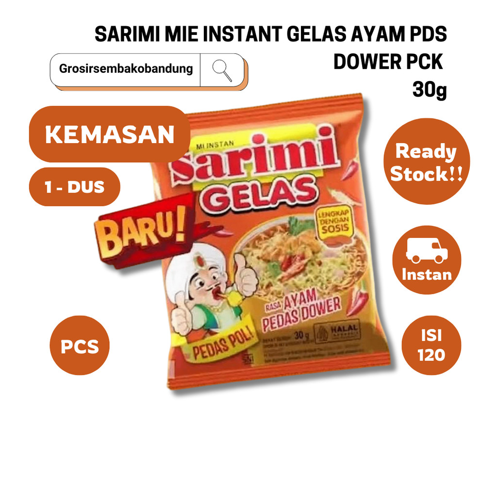 Jual SARIMI MIE INSTANT GELAS AYAM PDS DOWER PCK 30g - 1 Dus - Kota ...