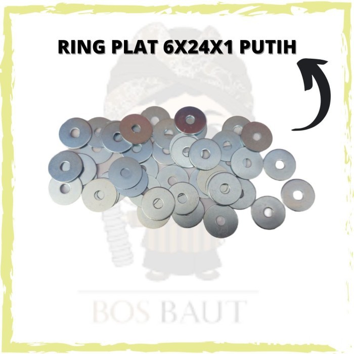 Jual Ring Plat / Flat Washer Besi M6 x 24 x 1 Putih ISI 10 PCS | Shopee ...