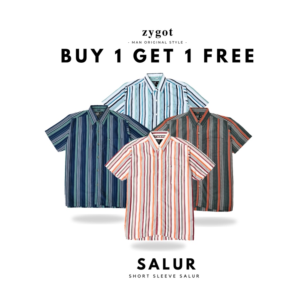 Jual Buy 1 Get 1 Free Kemeja/Hem Laki-laki Dewasa Bahan Motif Salur ...