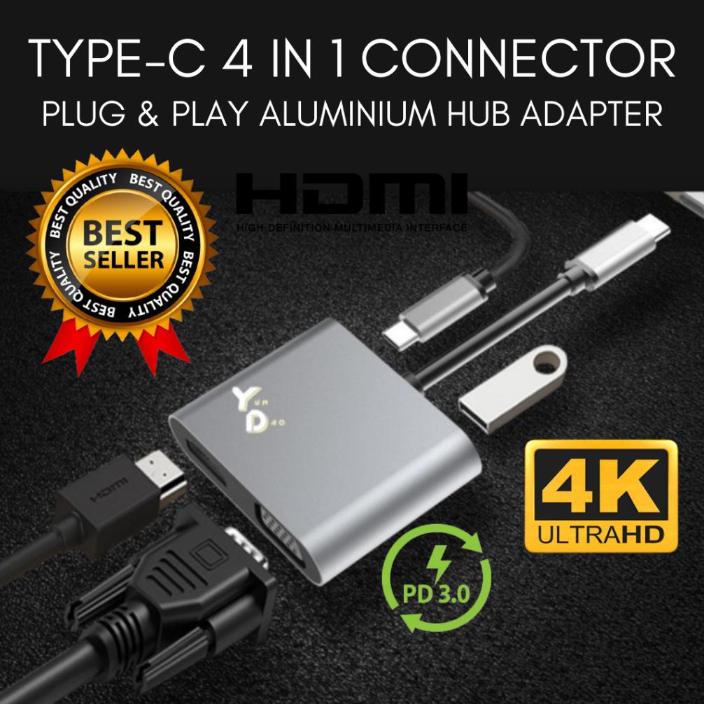 Jual Promo Converter Hub 4 In 1 Usb C Type-C To Hdmi Adapter 4 In 1 Connector Travel 4K Vga Usb ...