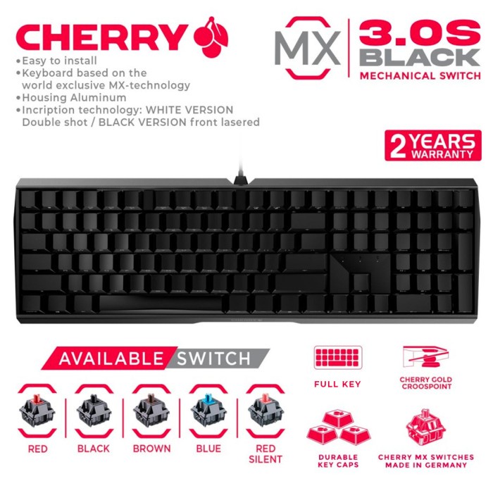 Jual Cherry MX Mechanical Gaming Keyboard Black Full Keys - MX 3.0S NBL | Shopee Indonesia