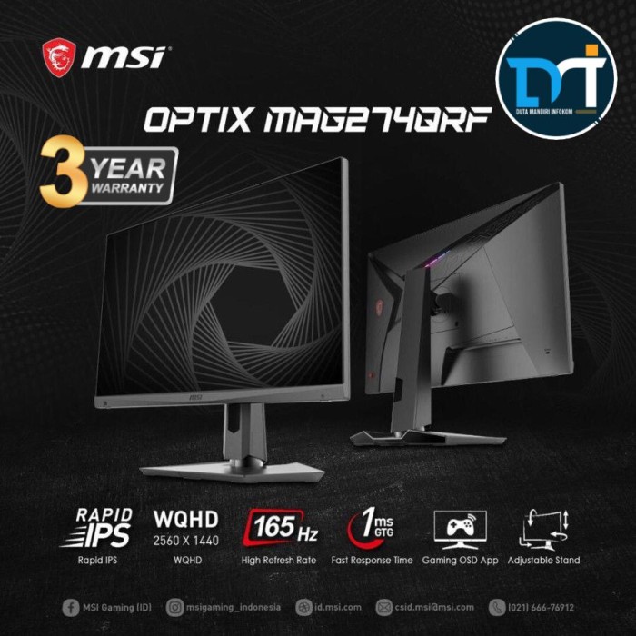 Jual Msi Optix MAG274QRF 27 Inch WQHD IPS 165Hz 1ms Hdmi Dp Gaming Monitor | Shopee Indonesia