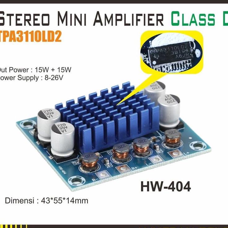 Jual Model terkini Stereo Mini Amplifier TPA3110 2x30W Class D Amplifier Heatsink Biru c Paling ...