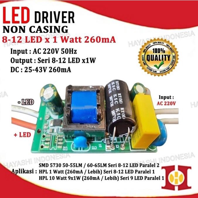 Jual LED Driver LED 8-12 Watt 8-12W AC DC 260 mA PCB Board Tanpa Casing Box | Shopee Indonesia