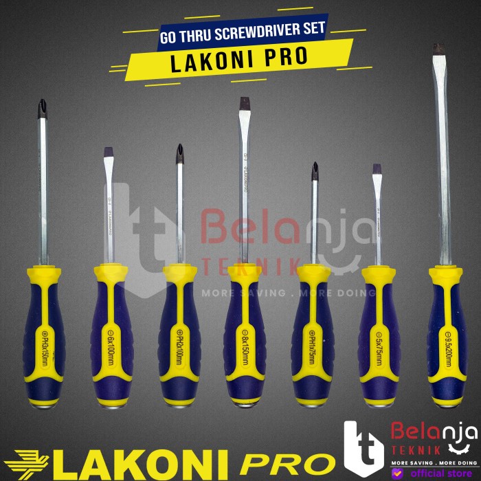 Jual LAKONI PRO TPR Go Thru Screwdriver SET 7PCS Obeng Ketok SET Plus ...