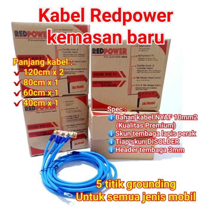 Jual Ground Wire Kit Kabel Grounding Mobil Redpower NYAF 10mm Biru 5 ...