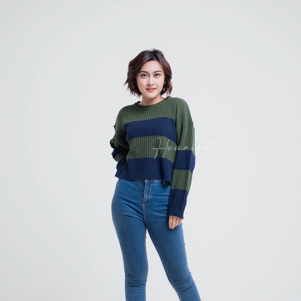 Jual morra sweater wanita crop oversize atasan outfit rajut multicolour setrip Knitwear Outer ...