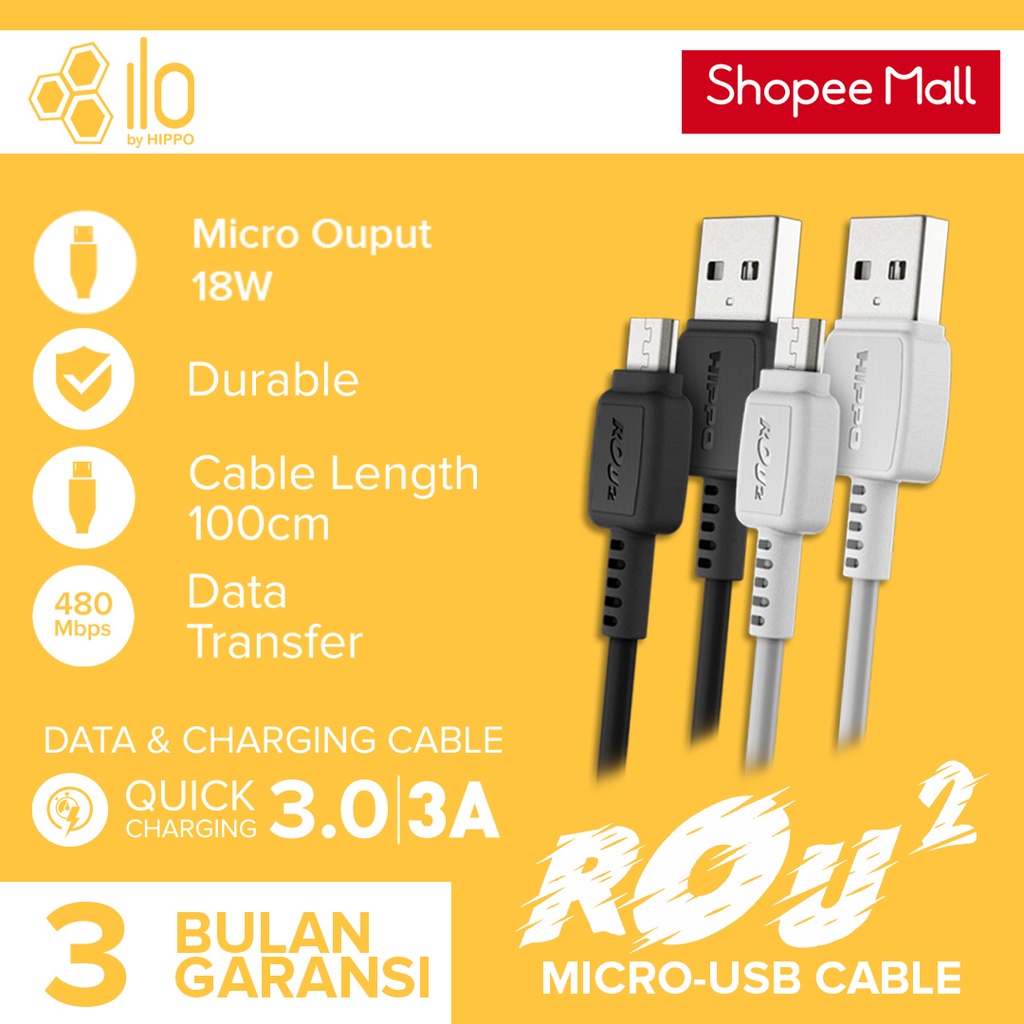 Jual Hippo Kabel Data Fast Charging Rou 2 USB to Micro Type C Lightning ...