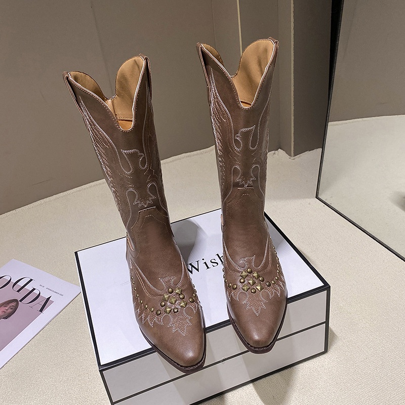 Jual Knight Boots Autumn New Retro Western Cowboy Boot Pointed ...