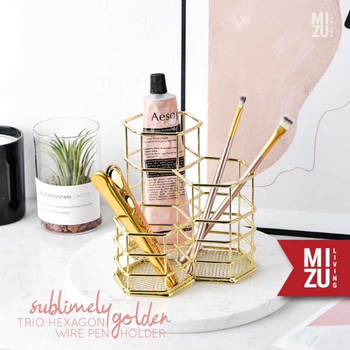 Jual SUBLIMELY GOLDEN TRIO HEXAGON Wire Pencil Stand Tempat Pensil Emas ...