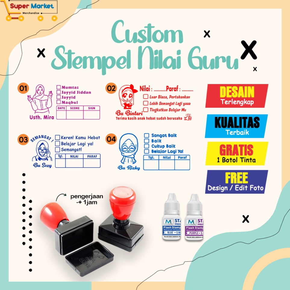Jual TQHS6022 STEMPEL GURU VIRAL / STEMPEL NILAI GURU / STEMPEL CHECKED ...