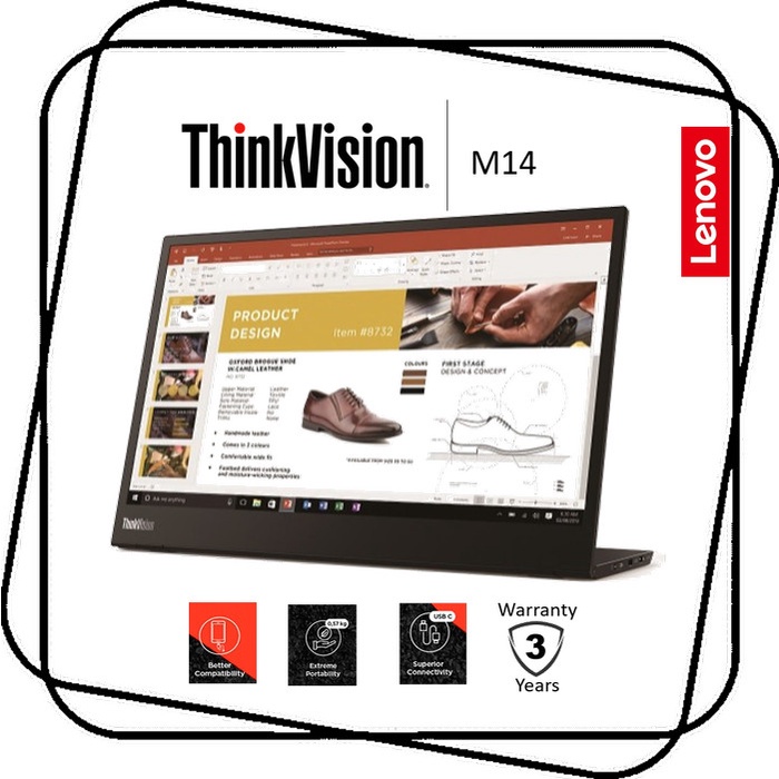 Jual Lenovo ThinkVision M14 Monitor - 14 inch FHD IPS300 nitsUSB-C3YR ...