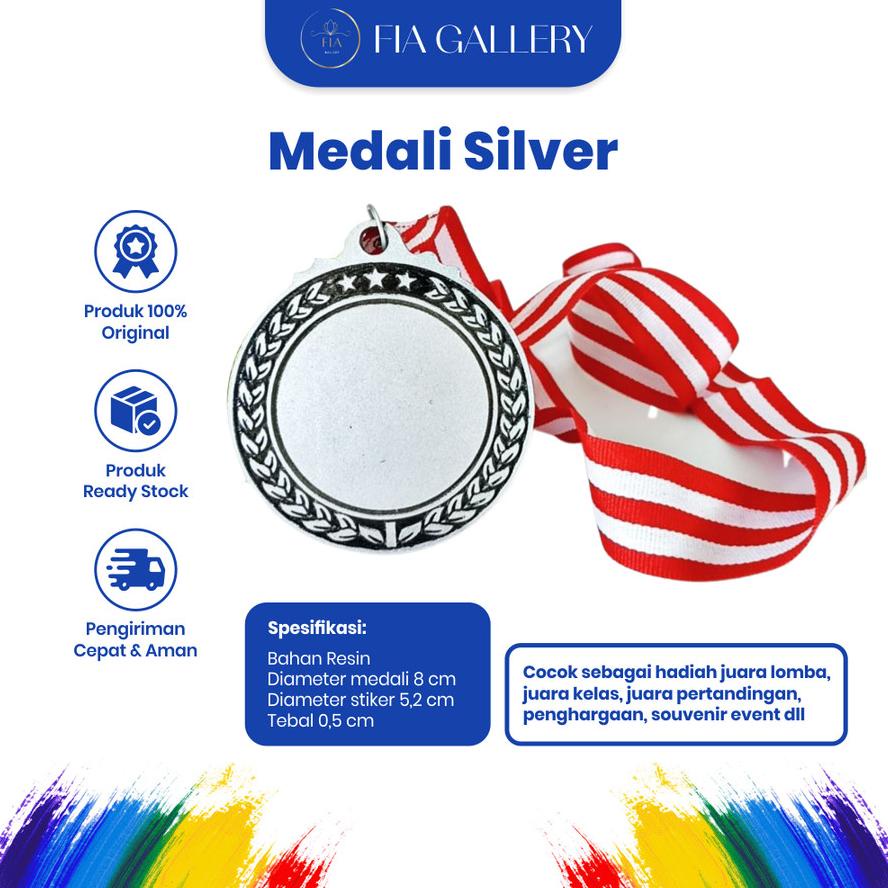 Jual Medali Warna Perak Plus Tali Merah Putih Medalion Mendali Silver ...