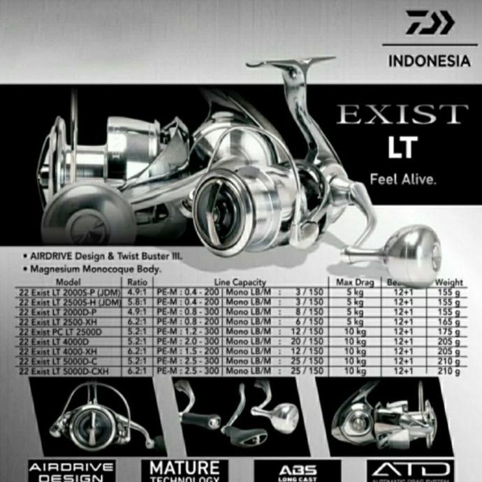 Jual REEL DAIWA EXIST LT 22 2000S/2000D/2500D/4000D/4000XH/5000D-CXH/5000DC | Shopee Indonesia
