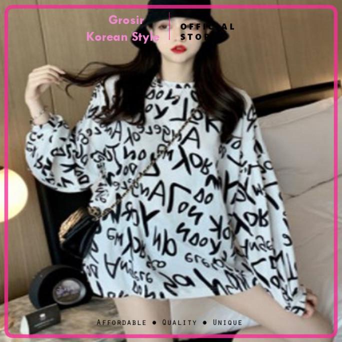 Jual Sweater Dress Tangan Panjang Big Size Model Newspaper Tulisan ...