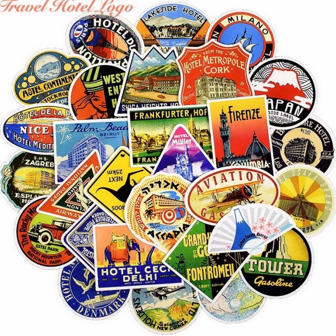 Jual Stiker Koper/Sticker Luggage Mix 50 Pcs Retro Style Hotel Logo ...