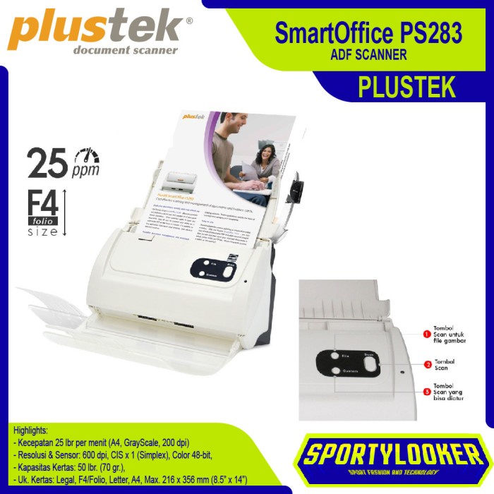 Jual Scanner Plustek SmartOffice PS283 ADF F4 25 ppm | Shopee Indonesia