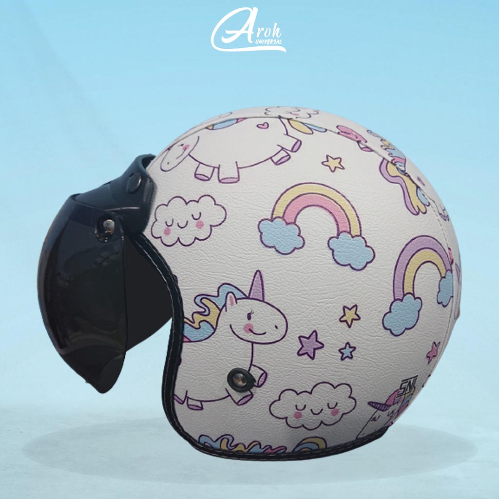 Jual Helm Bogo Retro Kulit Anak / Junior Happy Unicorn Putih Cewe ...