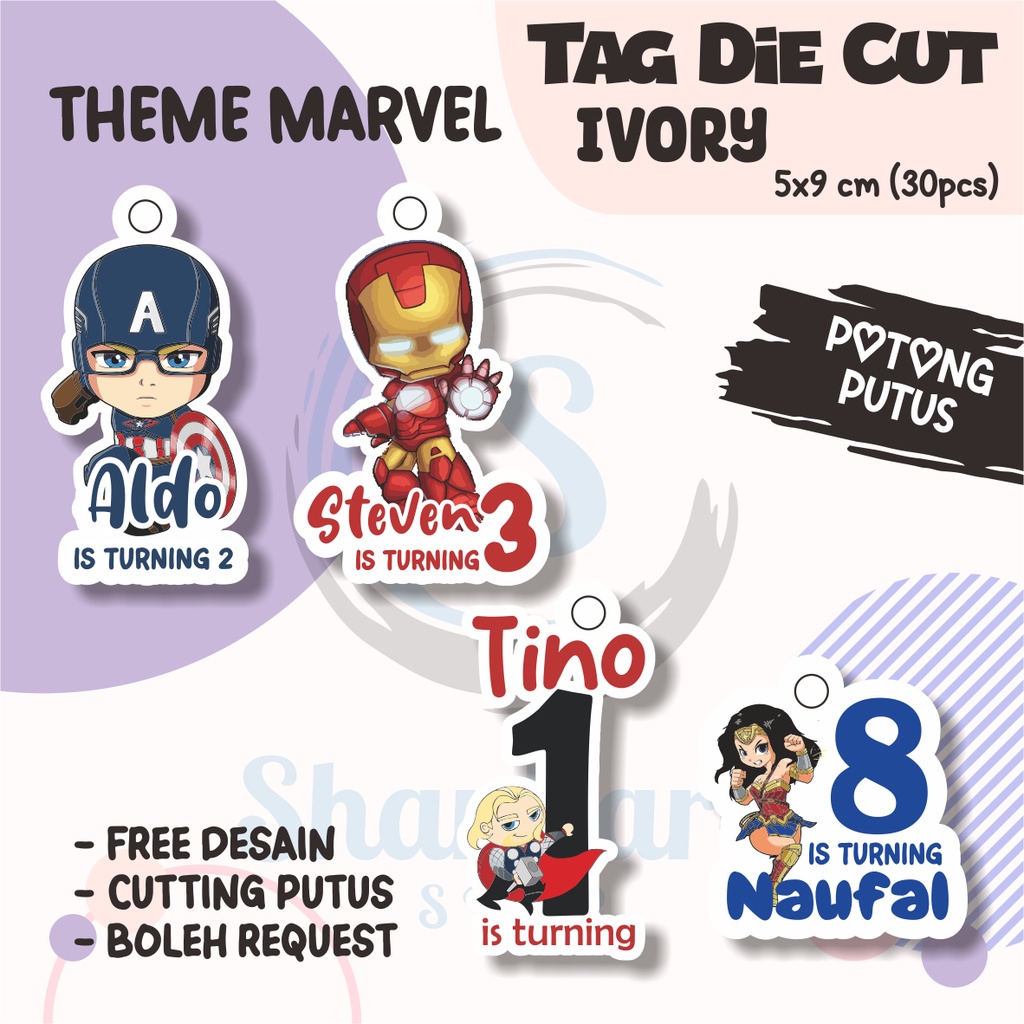 Jual (30pcs) Tag THEME MARVEL ( TAG ONLY )/ Tag Hampers Ulang Tahun ...
