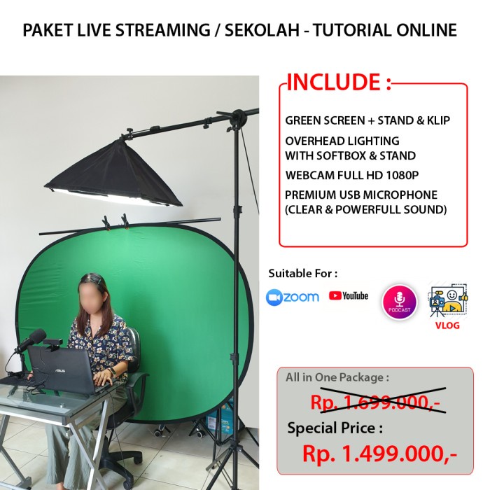 Jual Paket Komplit Streaming - Green Screen - Overhead Light - Webcam ...
