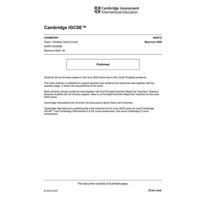 Jual PROMO!!! IGCSE CHEMISTRY 0620 2017-2021 CORE MAY/JUN PAST PAPERS & MARK SCHEMES TERBARU ...